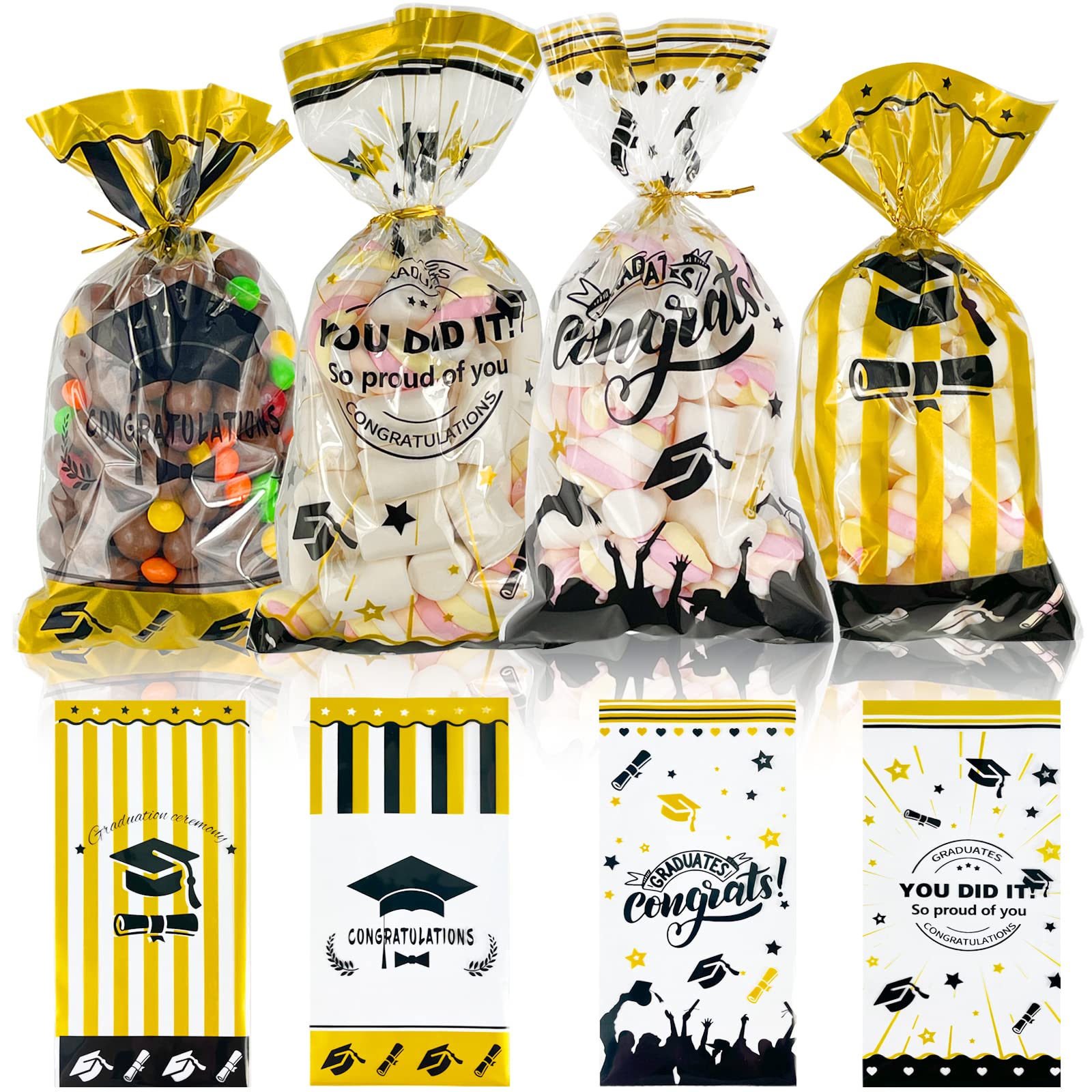 Bnsikun 100Pcs Graduation Cellophane Bag Graduation Treat Bags Candy Popcorn bags Cello Bag Party Favors Gifts Bags for Graduation Party Table Setting