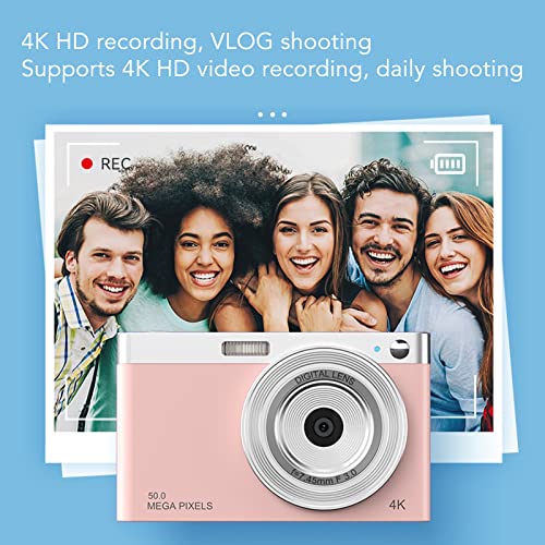 Mini Digital Camera, LED Fill Light 2.88in IPS HD Screen 4K Digital Camera 16X Zoom with Hand Strap for Shooting Pink