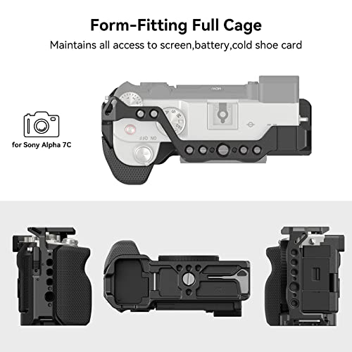SmallRig Full Cage with Silicone Side Handle for Sony A7C, Comes with Locating Holes for ARRI, Quick Release Plate for Arca and Cold Shoe Mount - 3212B
