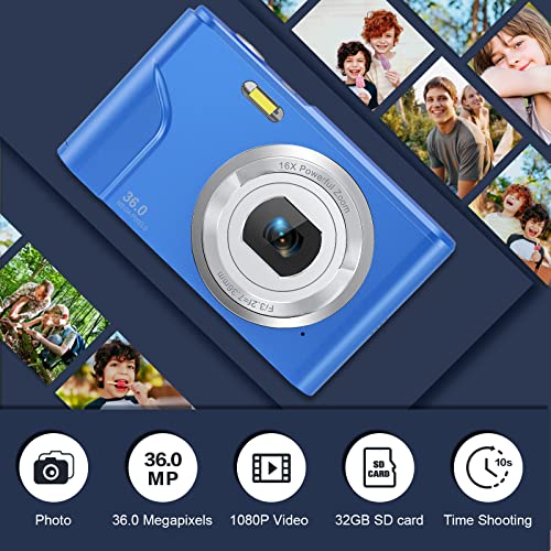 Digital Camera for Kids Boys and Girls - 36MP Children's Camera with 32GB SD Card,Full HD 1080P Rechargeable Electronic Mini Camera for Students, Teens, Kids(Light Blue)