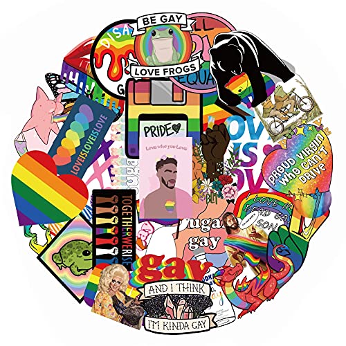 Gay Pride Stickers,50 PCS Gay Love Stickers,Rainbow Stripe Stickers for LGBT,Bright Technicolor Vinyl Waterproof Stickers for Laptop,Water Bottles,Luggage,Computer,Cellphone,Skateboard,Guitar,Flag