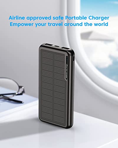 Anyzoo Solar Portable Charger 20000mAh, Power Bank with External Solar Battery Panels, Battery Pack with Dual inputs & Outputs Compatible with Cellphones