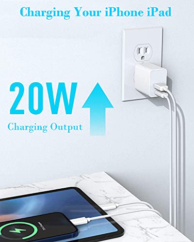 [Apple MFi Certified] iPhone Fast Charger, Veetone 20W Dual Port USB C Power Delivery Wall Charger Plug&2Pack 6FT Lightning Cable, PD/QC3.0 Type C Quick Charge for iPhone 13/12/11/XS/XR/X/iPad/Airpods