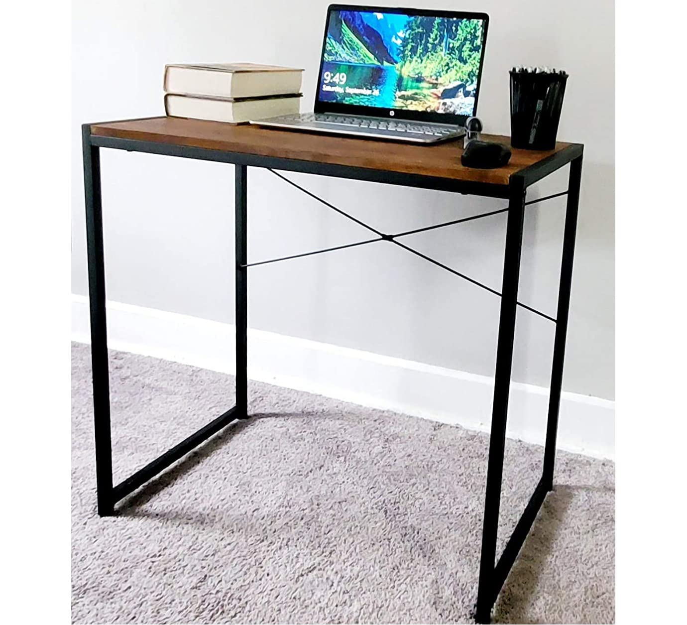 eHemco Multifunctional Rectangular Desk with Coffee Top and Black Legs