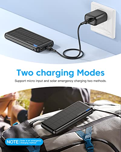 Anyzoo Solar Portable Charger 20000mAh, Power Bank with External Solar Battery Panels, Battery Pack with Dual inputs & Outputs Compatible with Cellphones