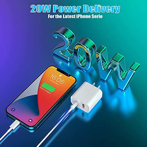[Apple MFi Certified] iPhone Fast Charger, Veetone 20W Dual Port USB C Power Delivery Wall Charger Plug&2Pack 6FT Lightning Cable, PD/QC3.0 Type C Quick Charge for iPhone 13/12/11/XS/XR/X/iPad/Airpods