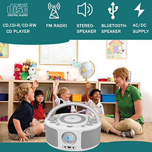 CD Radio Portable CD Player Boombox with Bluetooth,FM Radio, USB Input and 3.5mm AUX Headphone Jack,CD-R/CD-RW/MP3/WMA Playback,AC/Battery Powered(WTB-791)