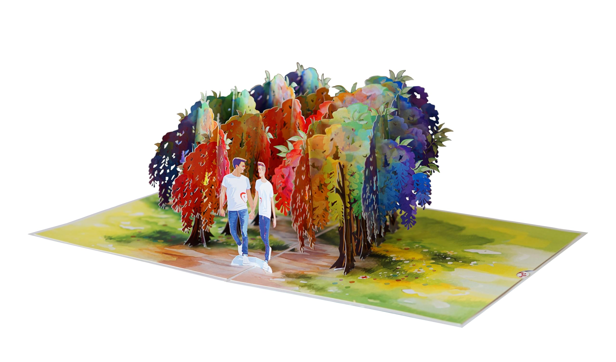 PQ Bees Pop Up Anniversary Card, 3D Wedding Valentines Birthday Congratulations, LGBT Rainbow Greeting Cards (Size 8” x 6” - Heart tree Gay Couple).