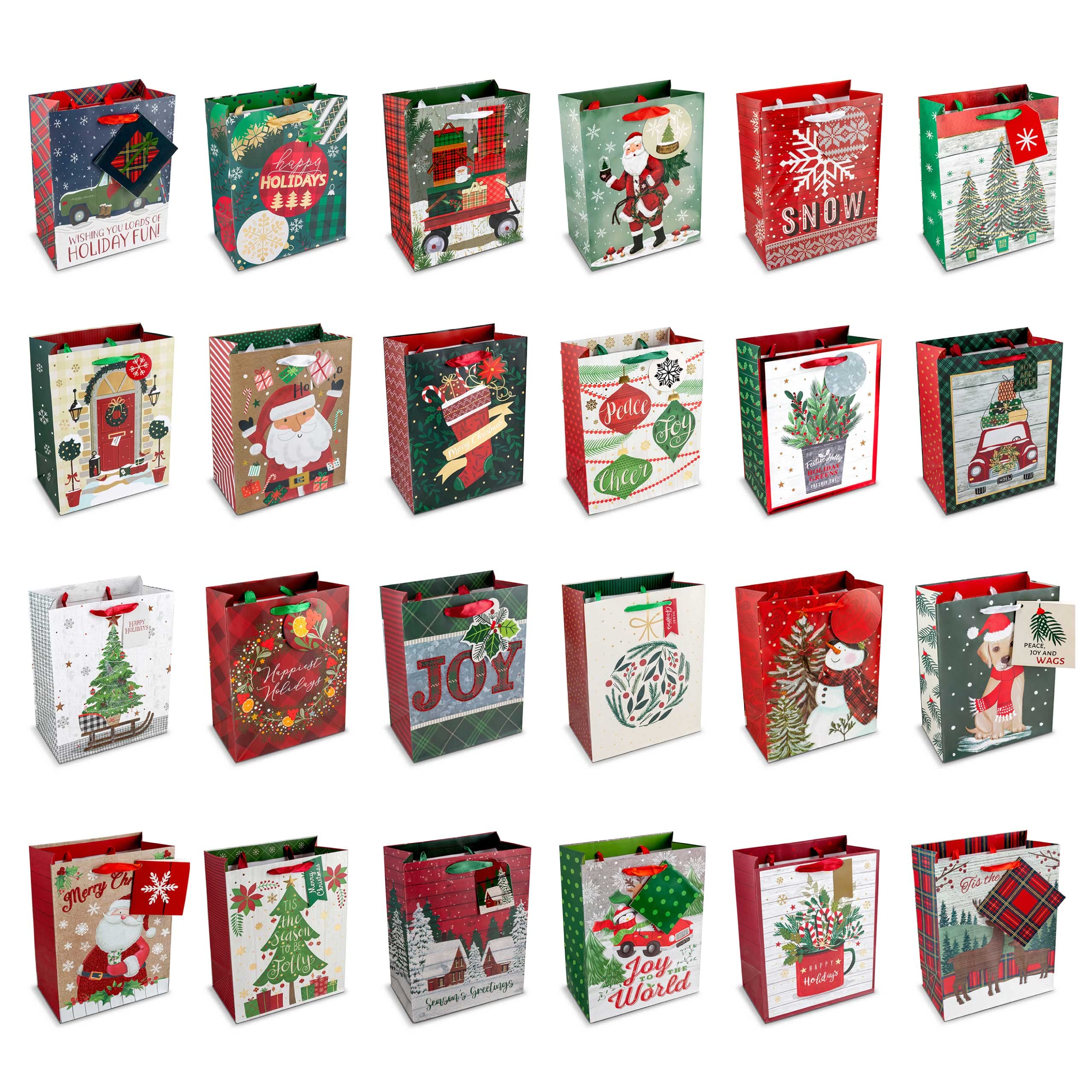Gift Bags Assorted Sizes, Set of 8 Gift Bags with Tissue Paper- Includes Small Gift Bags, Medium Gift Bags and Large Size Paper Gift Bags with Handles for Holiday and Birthday Gifts (Assorted Sizes 8 Gift Bags) (24ct Christmas Gift Bags)