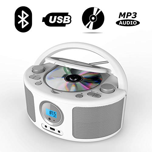 CD Radio Portable CD Player Boombox with Bluetooth,FM Radio, USB Input and 3.5mm AUX Headphone Jack,CD-R/CD-RW/MP3/WMA Playback,AC/Battery Powered(WTB-791)