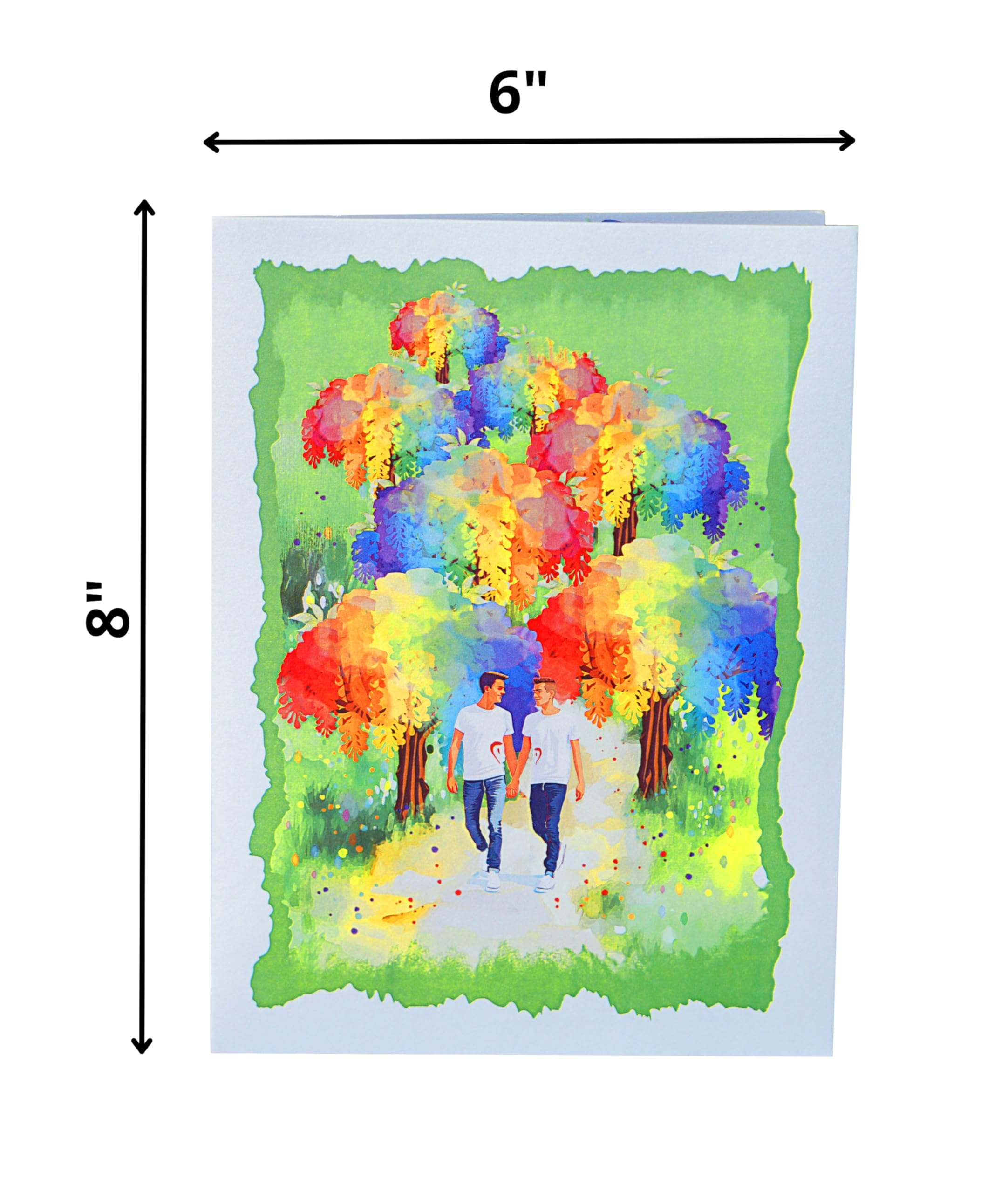 PQ Bees Pop Up Anniversary Card, 3D Wedding Valentines Birthday Congratulations, LGBT Rainbow Greeting Cards (Size 8” x 6” - Heart tree Gay Couple).