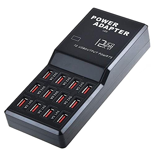HOKC-N USB Charger, 60W 12-Port, USB Desktop Hub Wall Charger for iPhone, iPod, Galaxy and Other USB Multifunction Devices (Black)