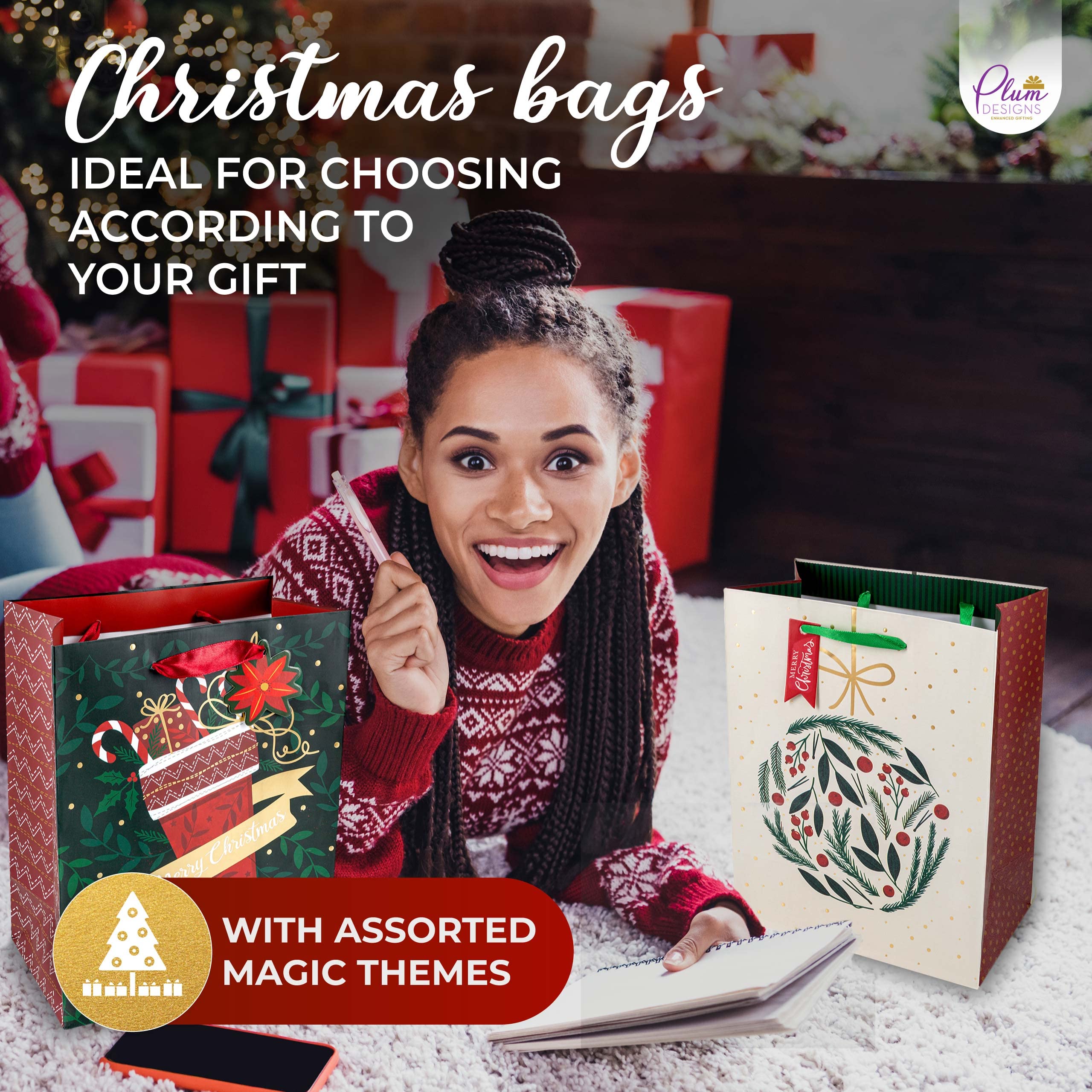 Gift Bags Assorted Sizes, Set of 8 Gift Bags with Tissue Paper- Includes Small Gift Bags, Medium Gift Bags and Large Size Paper Gift Bags with Handles for Holiday and Birthday Gifts (Assorted Sizes 8 Gift Bags) (24ct Christmas Gift Bags)