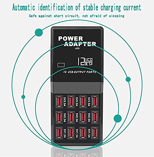 HOKC-N USB Charger, 60W 12-Port, USB Desktop Hub Wall Charger for iPhone, iPod, Galaxy and Other USB Multifunction Devices (Black)