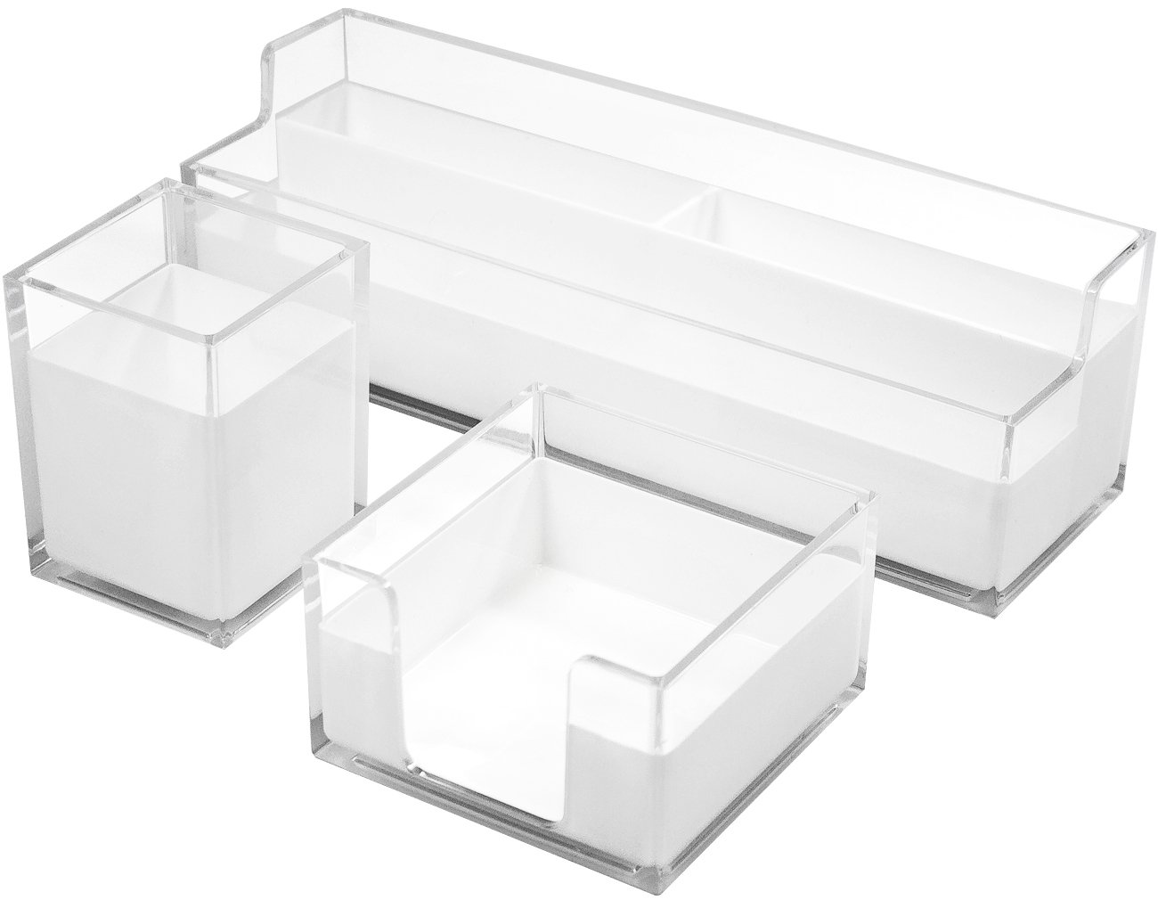 Sorbus Acrylic Desk Organizers Set – 3-Piece, Includes Desk Organizer Caddy, Memo Tray and Pen Cup, Modern Desk Accessories Organizer Great for Home or Office, White Clear (Desk Organizer Set)