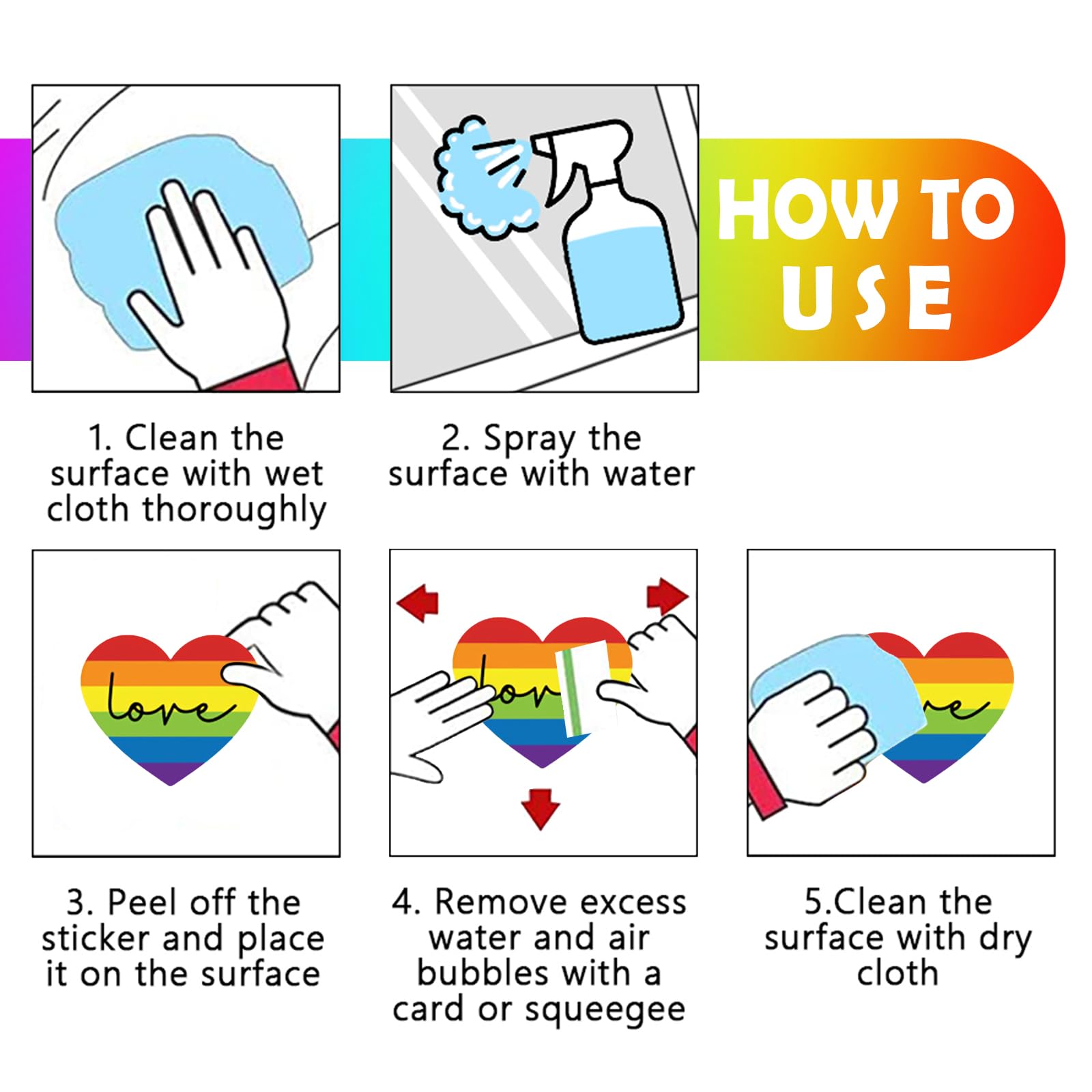 Mfault Gay Pride LGBTQ Rainbow Window Clings 4 Sheets, Progress Pride Flag Equality Diversity Love Hearts Stickers Decals Decorations, Lesbian Pansexual Bisexual Pride Month Home Kitchen Decor