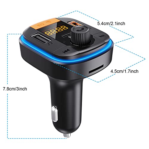 Bluetooth FM Transmitter for Car - Tensun Bluetooth Car Adapter PD20W+QC3.0 Cigarette Lighter Bluetooth 5.0 Radio Receiver Music Player Car Charger Supports Hands-Free Call Siri Google Assistant