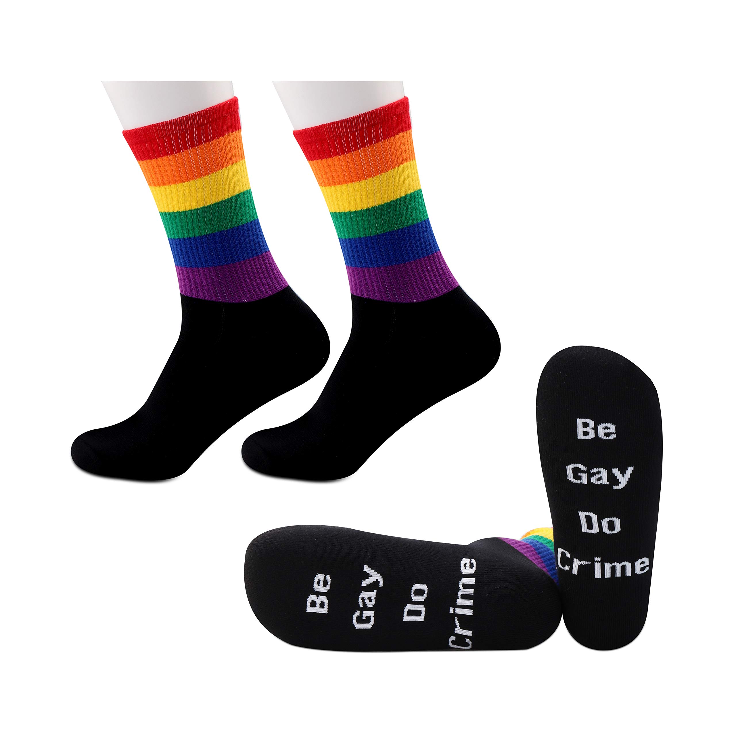 JXGZSO 2 Pairs Gay Pride Rainbow Socks LGBTQ Pride Flag Be Gay Do Crime Rainbow Socks Pride Gifts Lesbian Pride