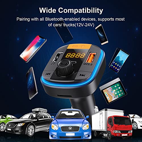 Bluetooth FM Transmitter for Car - Tensun Bluetooth Car Adapter PD20W+QC3.0 Cigarette Lighter Bluetooth 5.0 Radio Receiver Music Player Car Charger Supports Hands-Free Call Siri Google Assistant