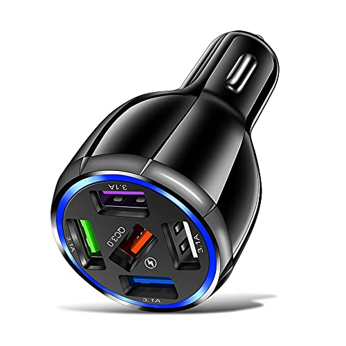 5-Port USB Fast Car Charger, QC3.0 Fast Charging Car Charger Adapter, 5 Multi Port Cigarette Lighter USB Charger, Car Phone Charger Compatible with iPhone/Android/Samsung Galaxy S10 S9 Plus and More