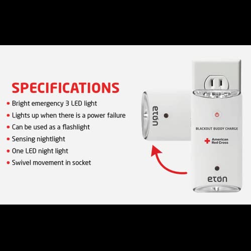 Eton American Red Cross Crank-Powered Clipray Clip-On Flashlight & Smartphone Charger, Red