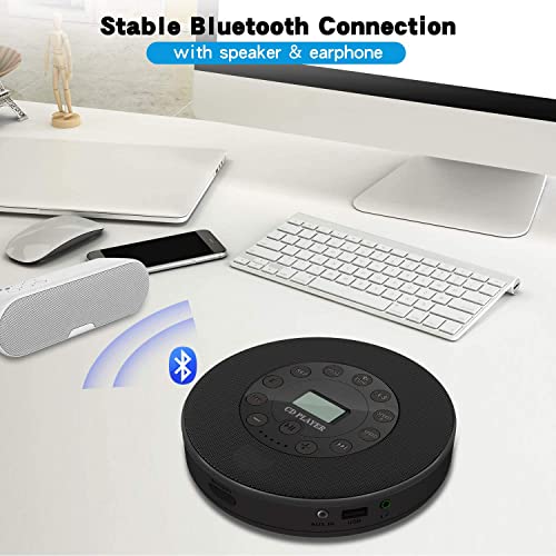 Rechargeable Portable Bluetooth CD Player,Lukasa CD Player Portable,Compact Music CD Disc Player for Car/Travel, Home Audio Boombox with Stereo Speaker & LCD Display,Support CD USB AUX Input,2000mAh