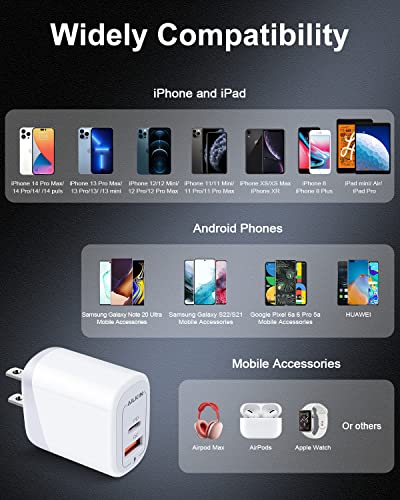 USB C Charger Block 3Pack, AILKIN 20W PD+QC 3.0 Dual Port Power Adapter, Type C Wall Charger Station Travel Box for iPhone 14 Plus 13 Pro Max 12 11 XS XR SE, iPad Mini, AirPods, Apple Watch, USBC Plug