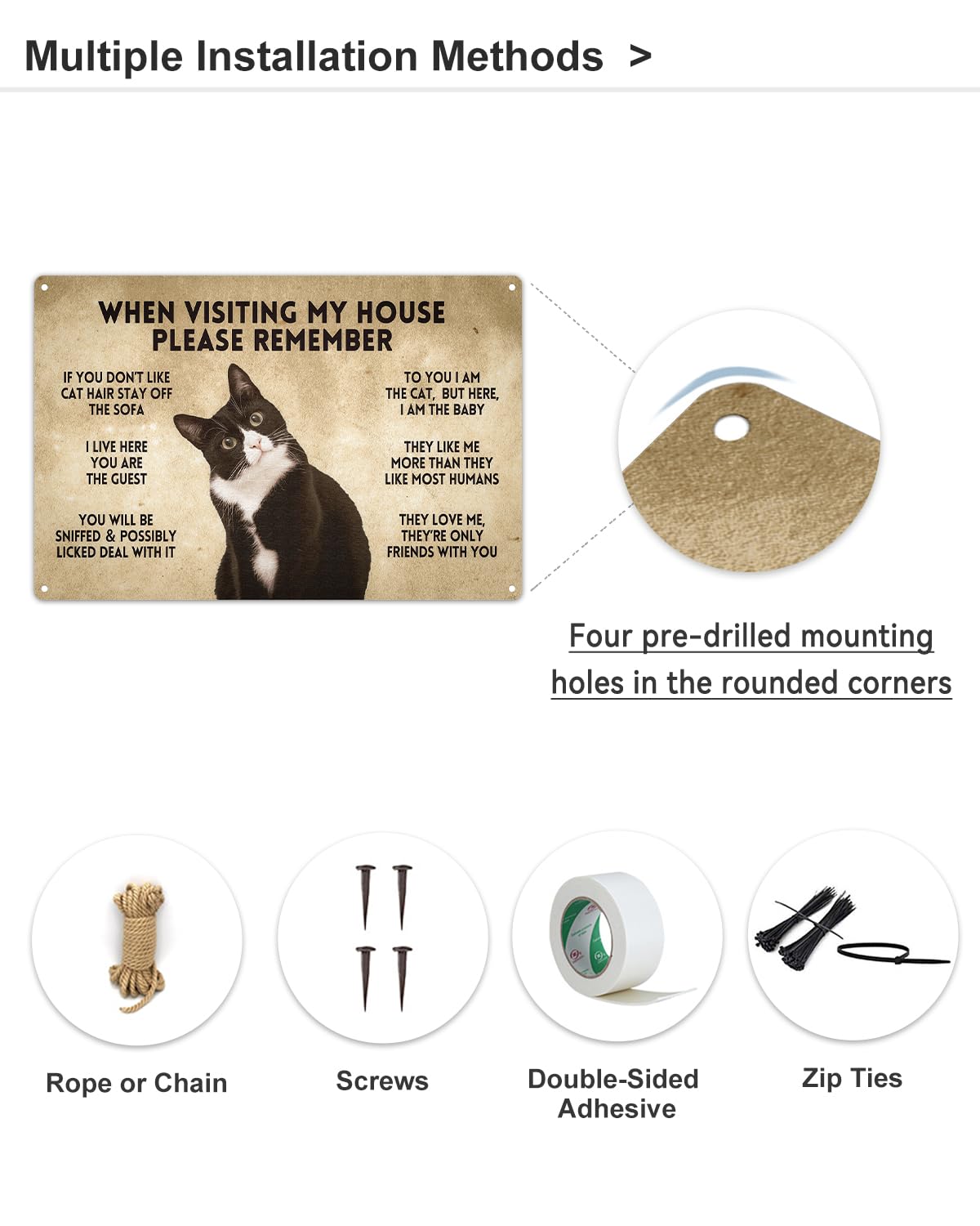ALKB Funny Tuxedo Cat-Themed Sign 8x12 Inch - Visitor’s Guide to Interacting with Cats - Gift for Cat Lovers’ Home Decor