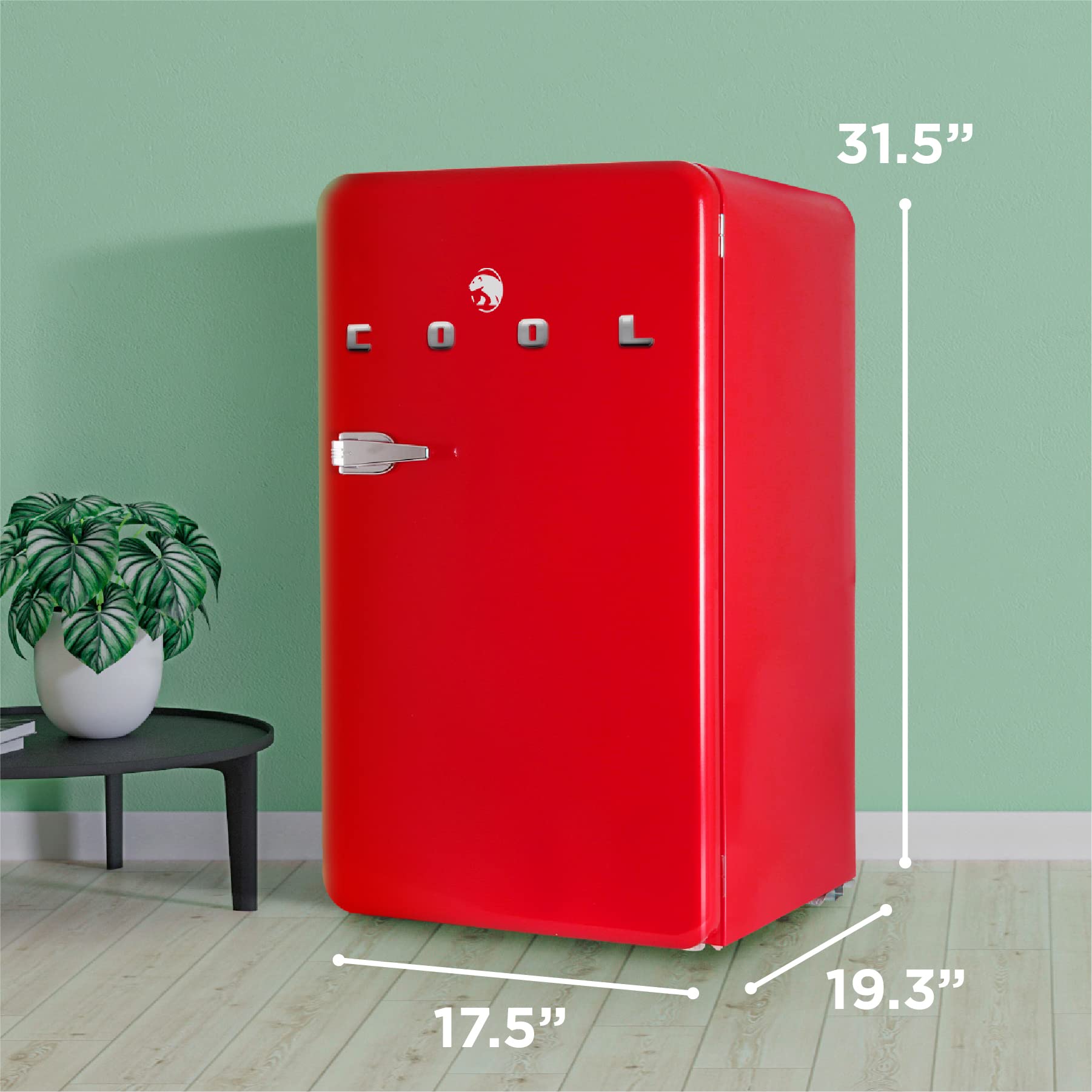 Commercial Cool CCRR32HR 3.2 Cu. Ft Freezer, Vintage Style Refrigerator, with Slide-Out Glass Shelves & Tall Bottle Storage, Retro Fridge, Red