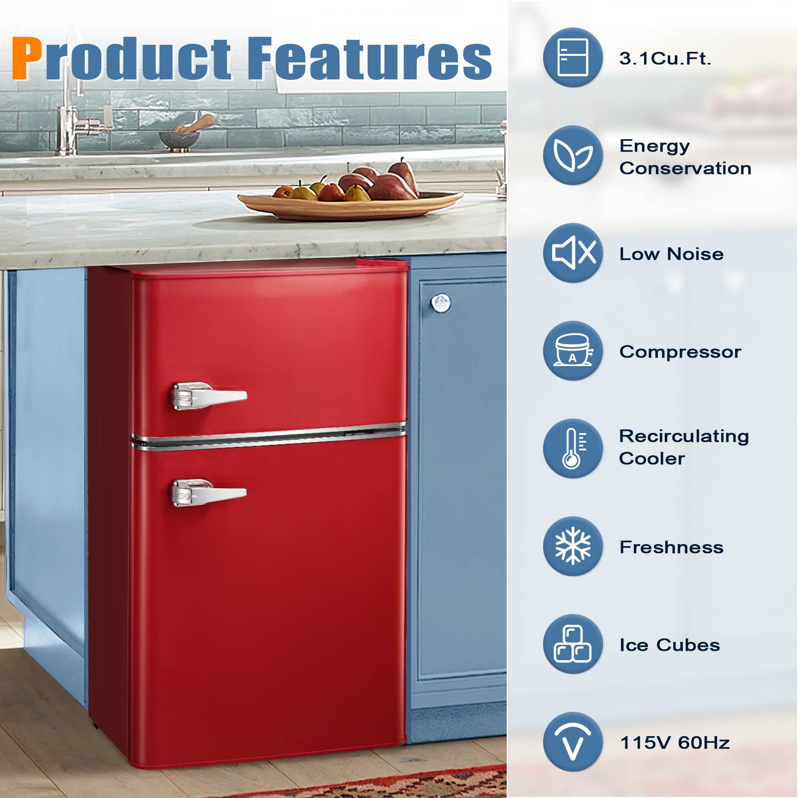 Antarctic Star Mini Refrigerator 3.1Cu.Ft Compact Refrigerator 2-Double Doors with a Freezer Low Noise Defrost Storage of Beverages Vegetables and Fruits for Home Office Dormitory Red