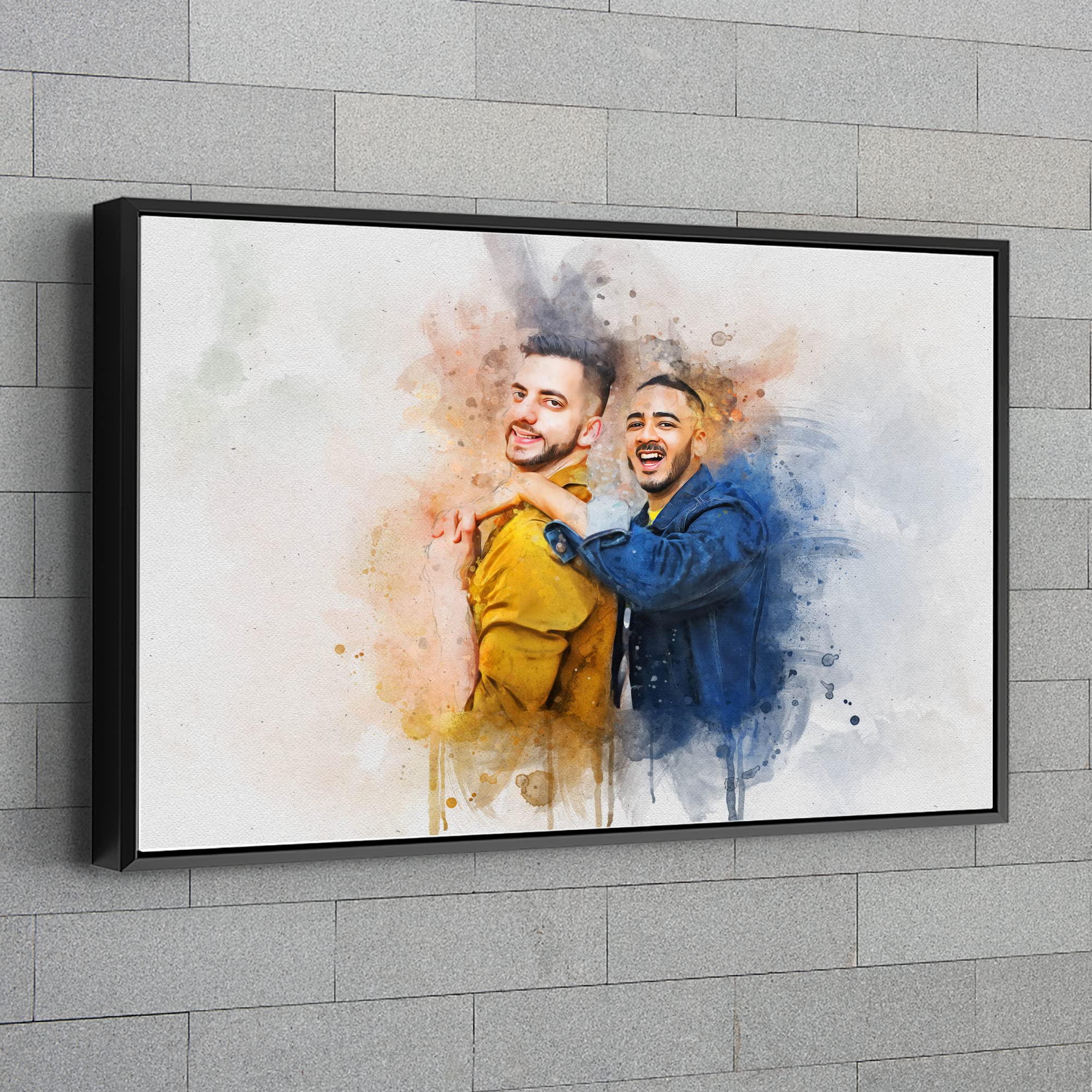 Awesometik Customized LGBT Couple Portrait Watercolor Art on Canvas, Poster LGBT Engagement Gift Memorable Gift for Husband Gift for Boyfriend Canvas Art Wall Art Gay Couple