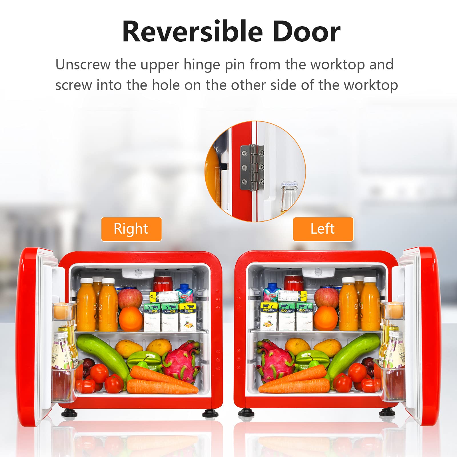 COSTWAY Compact Refrigerator, 1.6 cu ft. Single Door Small Fridge with Adjustable Temperature 32℉ to 50℉, Auto Defrost, Reversible Door, Removable Glass Shelves, Mini Fridge for Bedroom (Red)