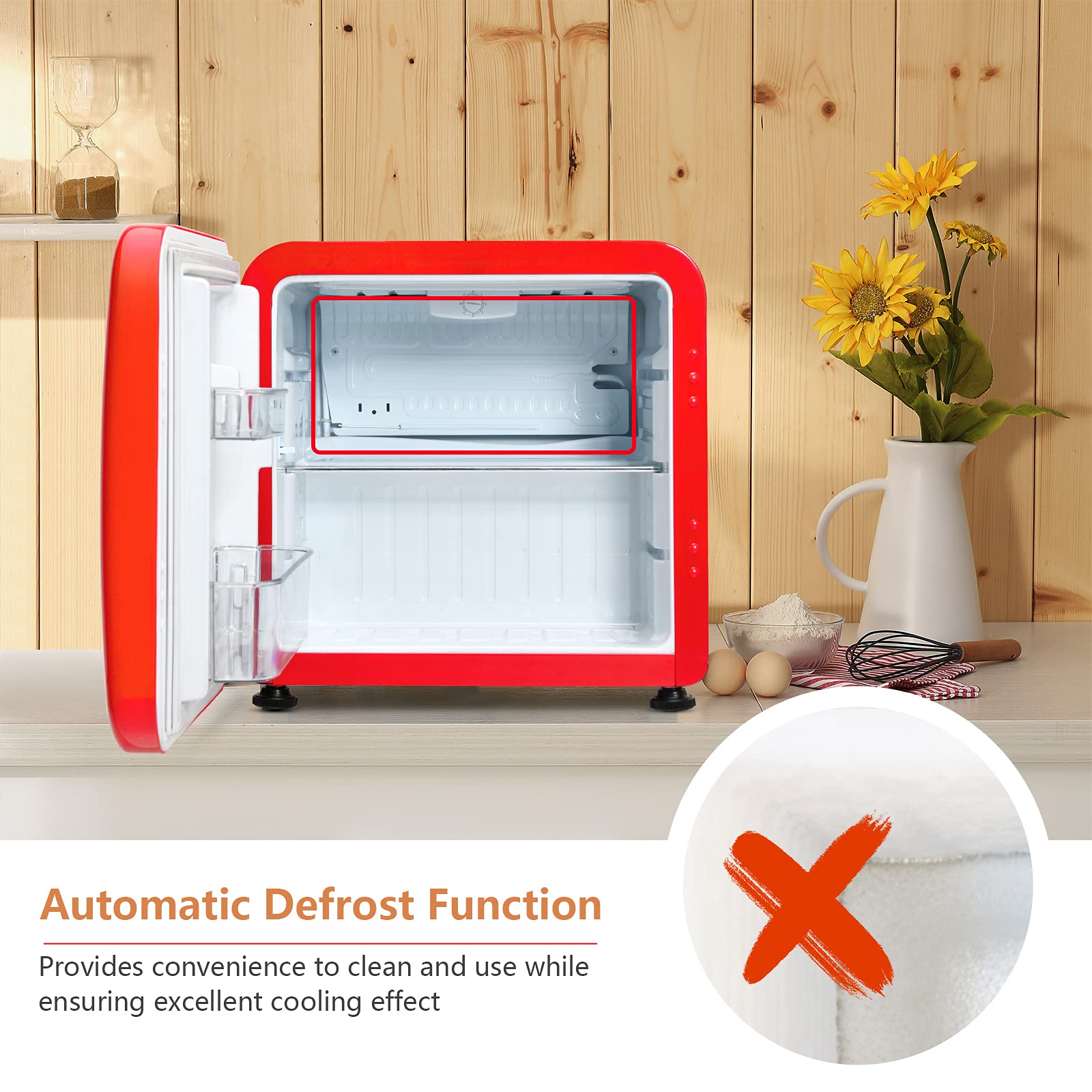COSTWAY Compact Refrigerator, 1.6 cu ft. Single Door Small Fridge with Adjustable Temperature 32℉ to 50℉, Auto Defrost, Reversible Door, Removable Glass Shelves, Mini Fridge for Bedroom (Red)