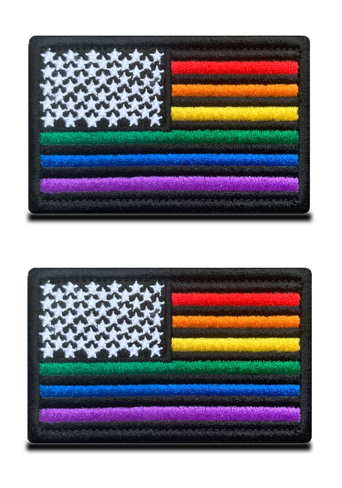 2 Pcs Colorful USA America United States LGBT Gay Lesbian Rainbow Flag Hook & Loop Embroidered Patch Gay Pride US American Equal Justice Human Freedom Law Uniform Costume Backpack Emblem