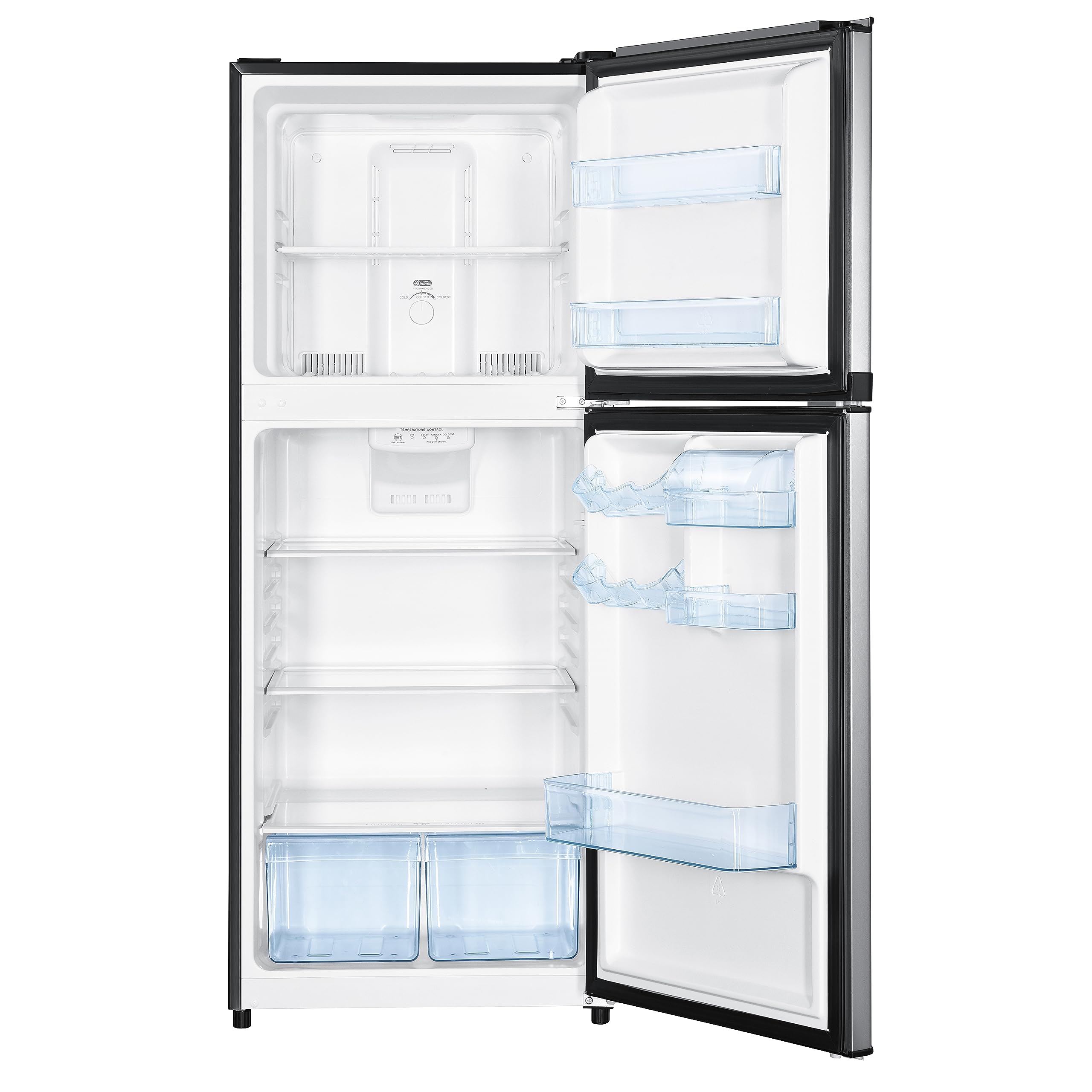 West Bend Apartment Refrigerator Freestanding Dual Door Design Fridge with Top Freezer, Adjustable Electronic Control and Frost Free Defrost, for Condo, House, Small Kitchen Use, 10.1 Cu.Ft, Metallic