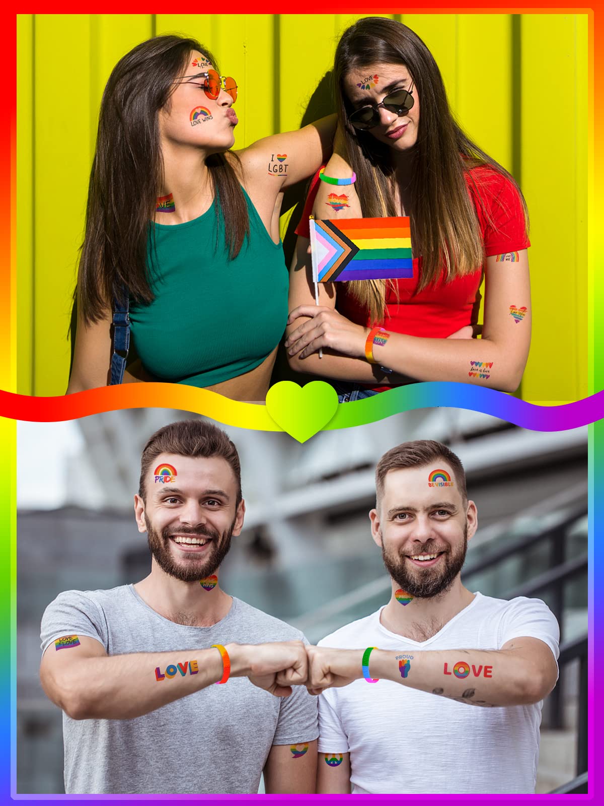 Abitoncc 91Pcs Gay Pride Accessories Stuff Set - Progress Pride Flag 3x5 Outdoor 24 Pack Mini Hand Held Small Pride Flags 24Pcs Pride Wristband Temporary Pride Tattoo Stickers Pride Stuff for Pride Month Outdoor Celebration Gay Progress Pride Party Favors