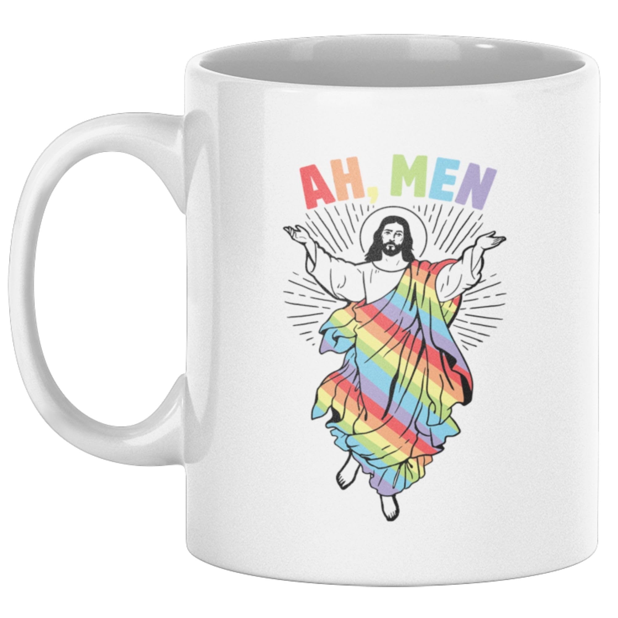 LookHUMAN Rainbow Jesus Coffee Mug - Funny Coffee Mugs Adult Humor, Double-Sided Print Ceramic Coffee Cups as Pride Mug, Dishwasher Safe Novelty Coffee Mugs for Women & Men, 11oz