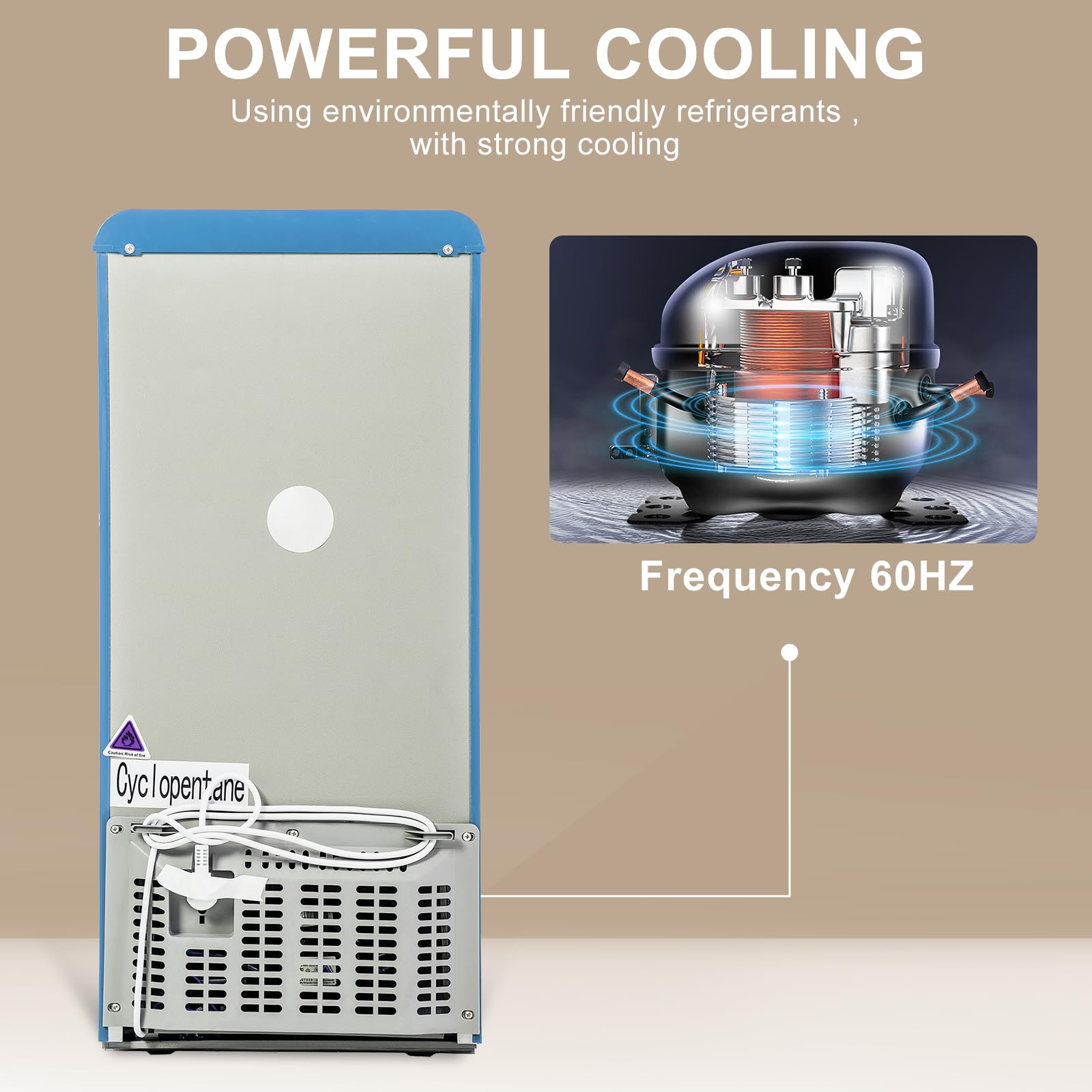 Fridge with Freezer Mini Retro Blue 3.5 Cu.ft Compact Refrigerator Small for Bedroom, Office, Dorm, RV, Apartment with Adjustable Mechanical Thermostat 2-Door Design