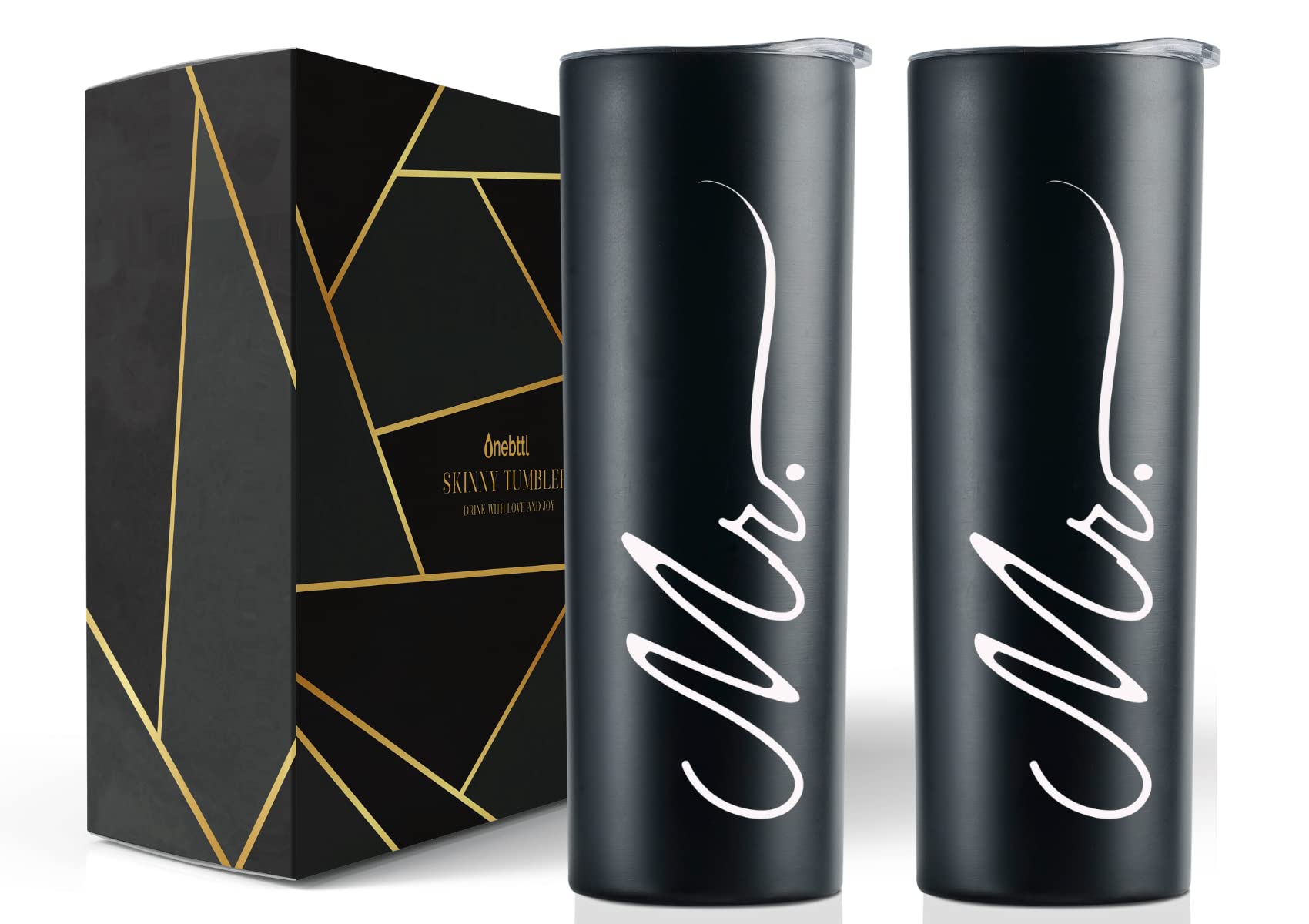 Onebttl Wedding Gifts for Couples, Insulated Stainless Steel Wine Tumblers Set with Lid & Straw, for Newlywed, Ideal for Engagement, Anniversary - Mr & Mr, Gay Couple Gifts