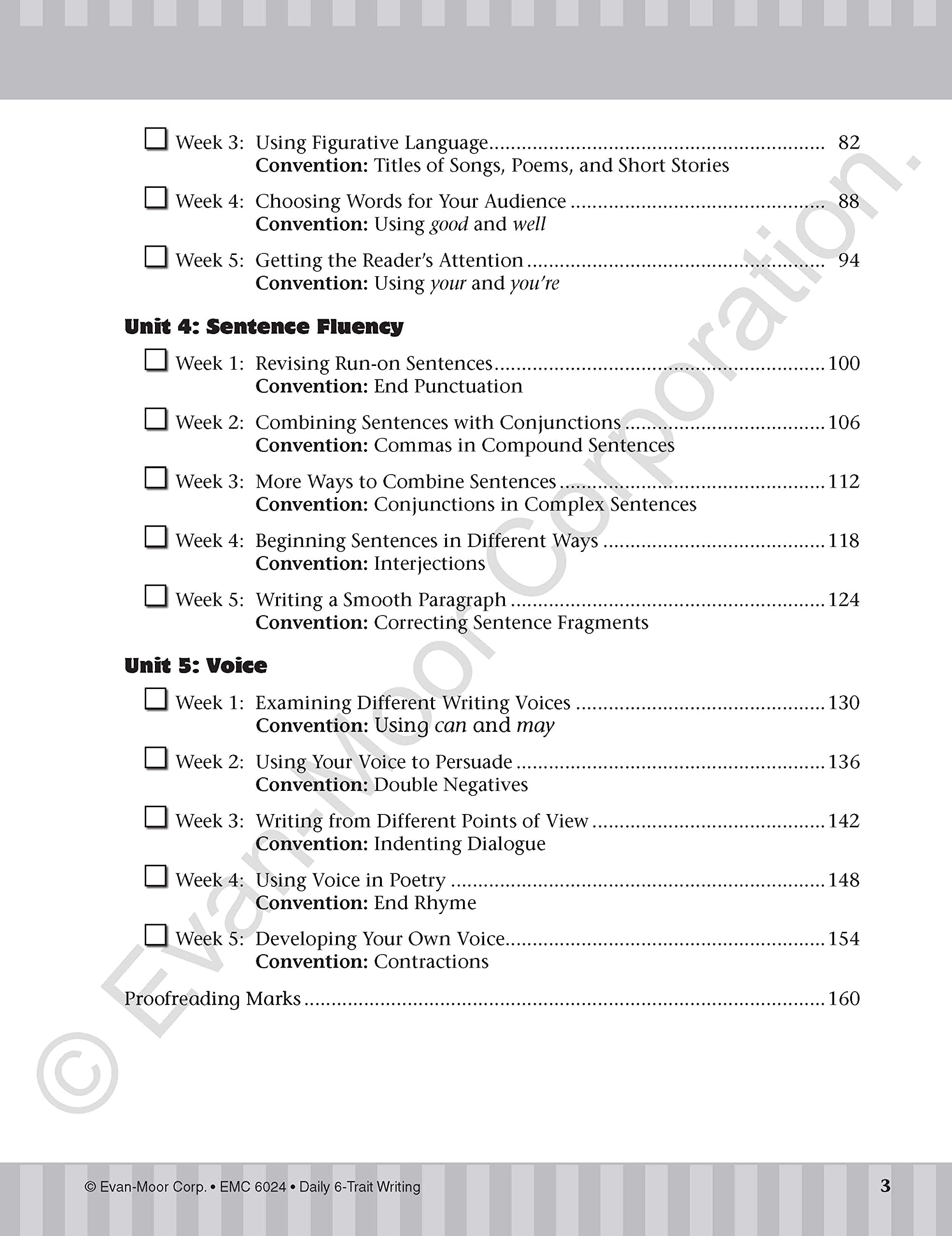 Evan-Moor Daily 6-Trait Writing, Grade 4 Homeschooling & Classroom Resource Workbook, Reproducible Worksheets, Teaching Edition, Lesson Plans, Ideas, Organization, Word Choice, Sentence Fluency, Voice
