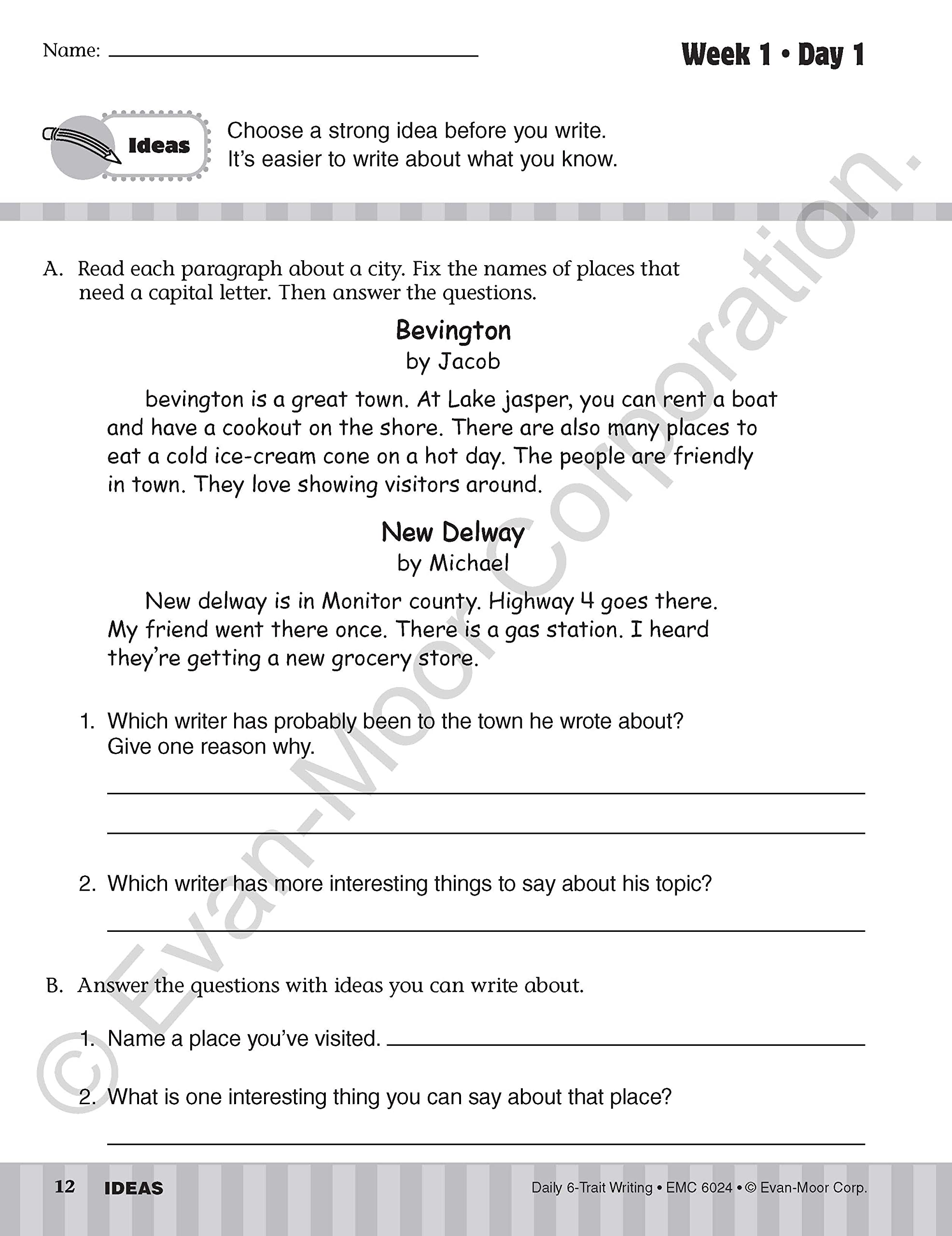 Evan-Moor Daily 6-Trait Writing, Grade 4 Homeschooling & Classroom Resource Workbook, Reproducible Worksheets, Teaching Edition, Lesson Plans, Ideas, Organization, Word Choice, Sentence Fluency, Voice