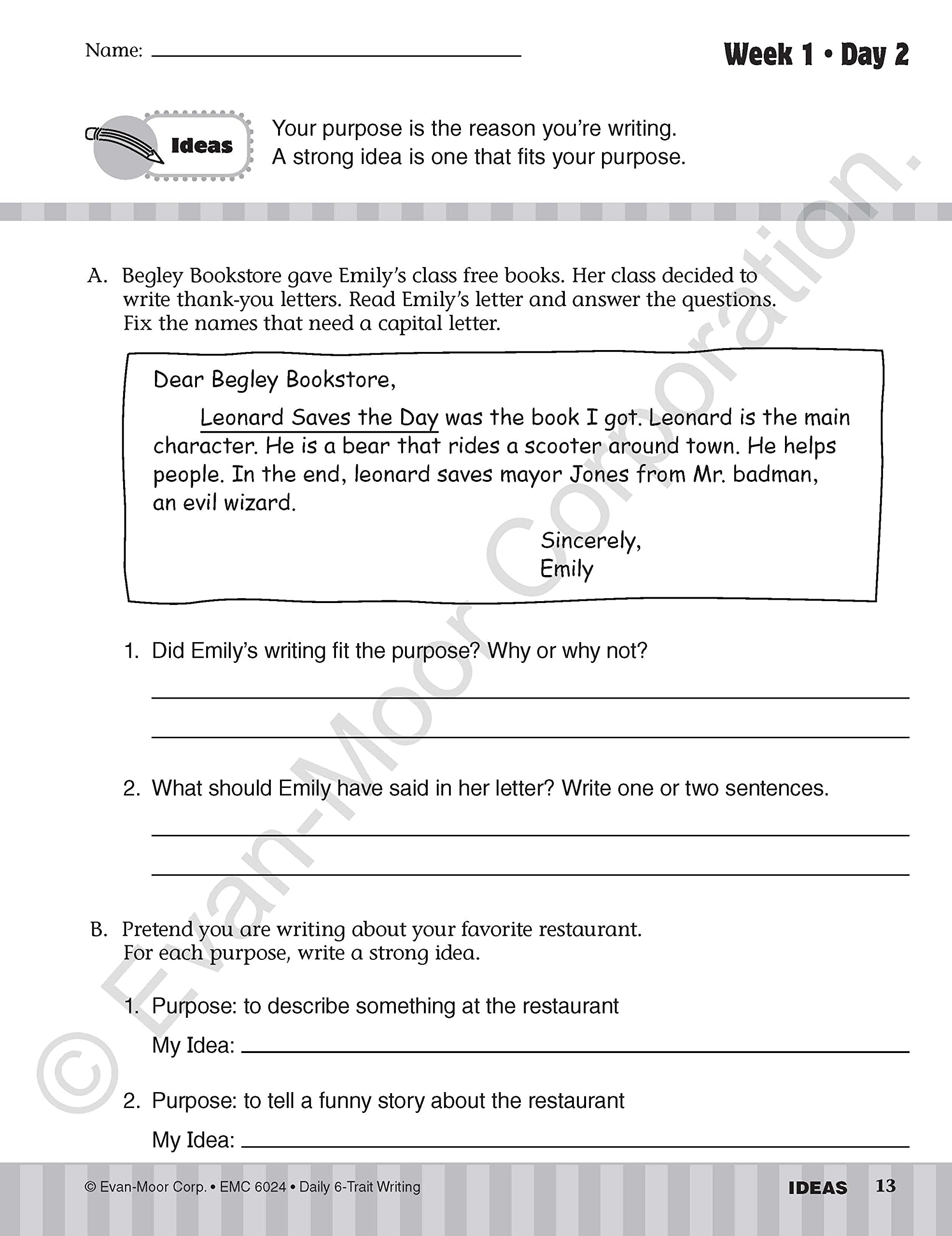 Evan-Moor Daily 6-Trait Writing, Grade 4 Homeschooling & Classroom Resource Workbook, Reproducible Worksheets, Teaching Edition, Lesson Plans, Ideas, Organization, Word Choice, Sentence Fluency, Voice