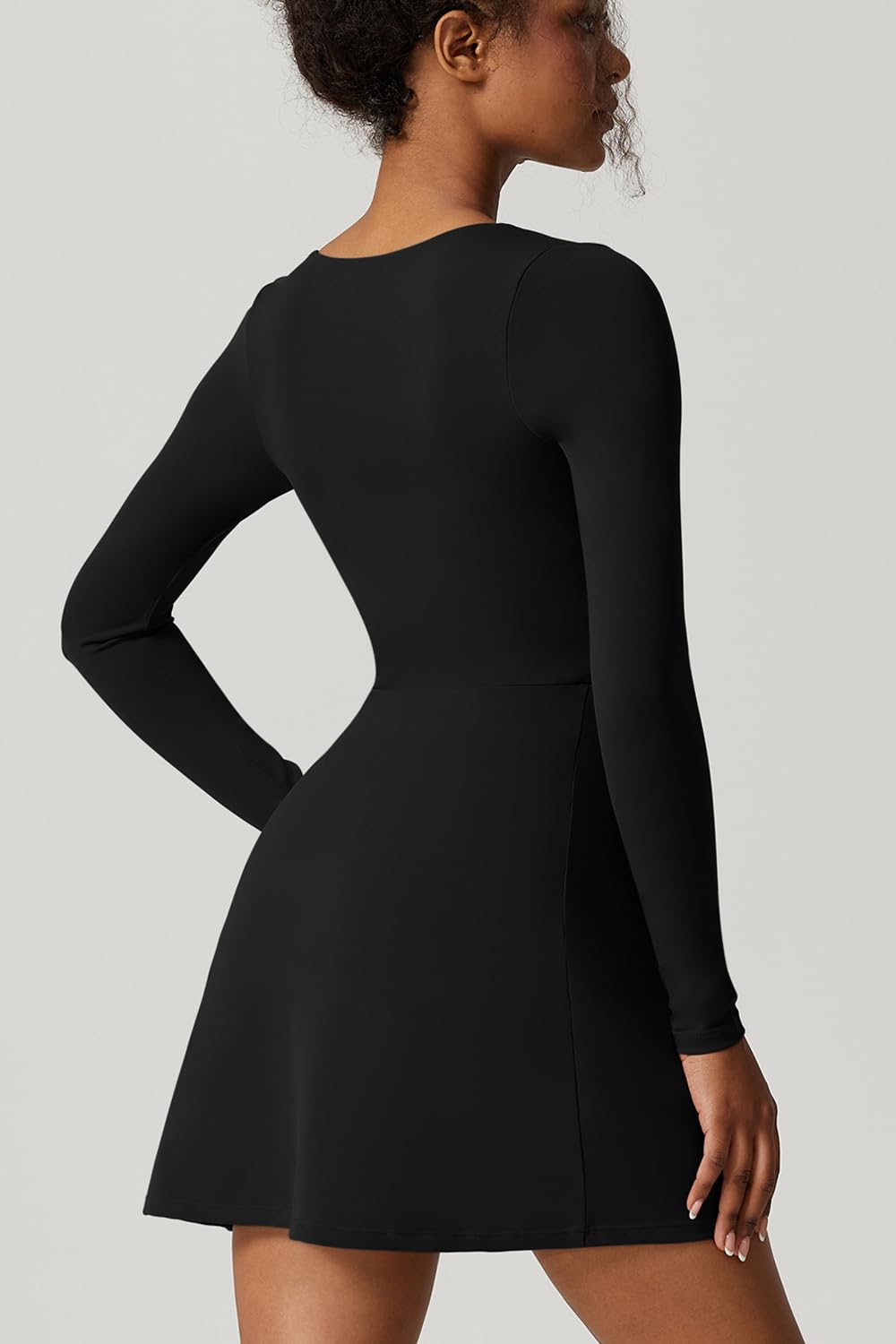 QINSEN Women's Plus Size Square Neck Bodice Dress High Waist Casual Short Dress Black XL