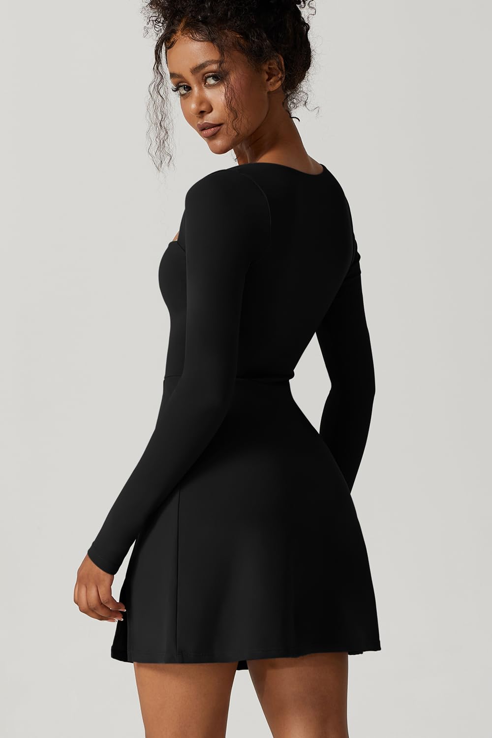 QINSEN Women's Plus Size Square Neck Bodice Dress High Waist Casual Short Dress Black XL