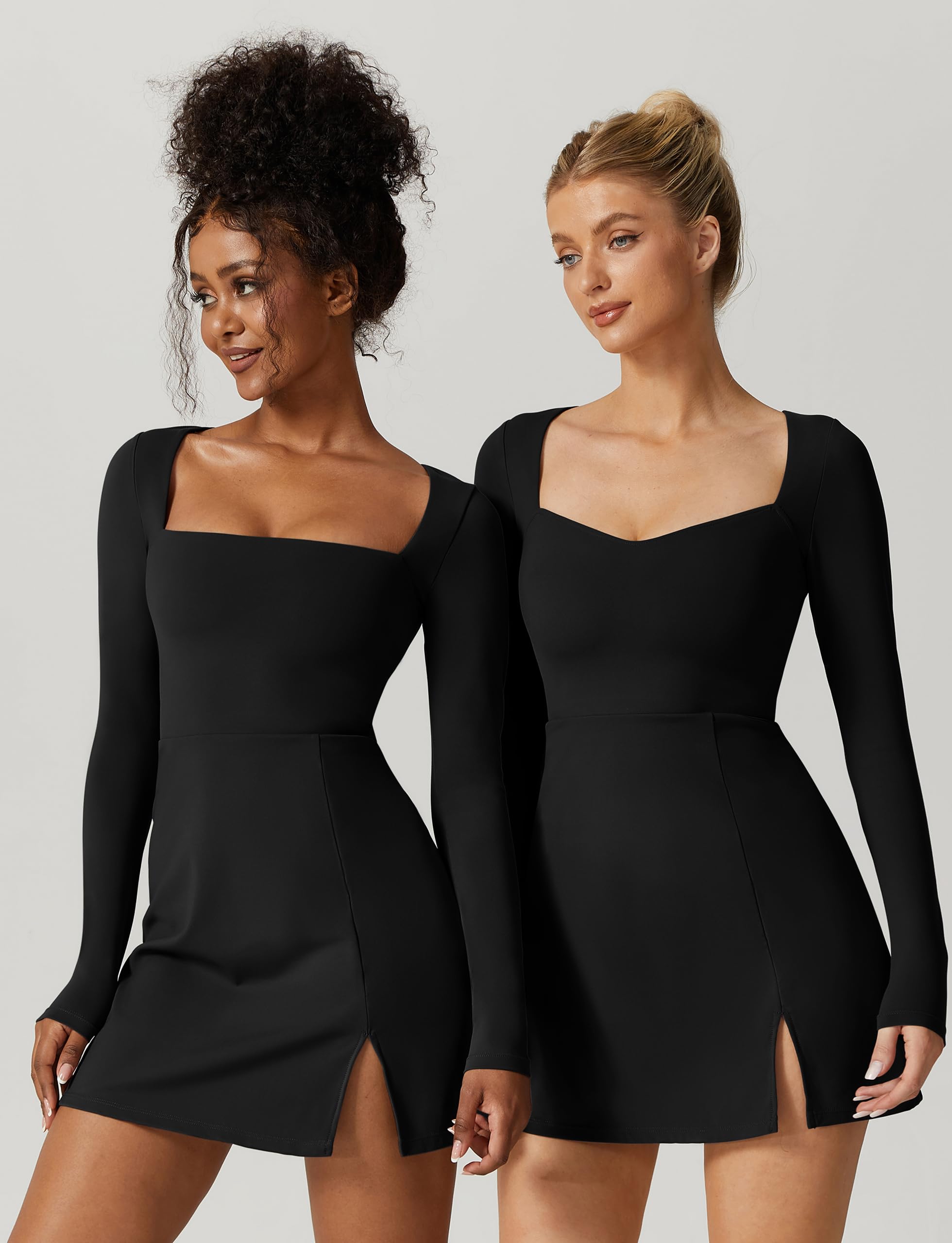 QINSEN Women's Plus Size Square Neck Bodice Dress High Waist Casual Short Dress Black XL