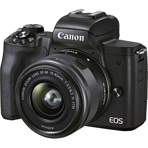Camera Bundle for Canon EOS M50 Mark II Mirrorless Camera Black with EF-M 15-45mm F/3.5-6.3 is STM Lens + Accessories Pack (64GB, Gadget Case, Flash, and More) (Renewed)