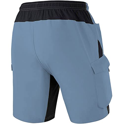 Men's Mountain Bike Shorts 3D Padded Bicycle MTB Shorts Loose-fit Lightweight MTB Cycling Shorts (Blue-L)