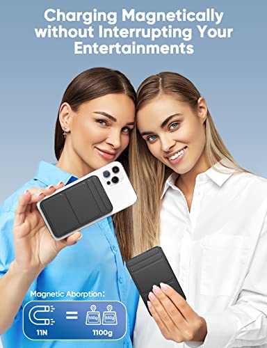 Magnetic Portable Charger - 5000mAh Mag-Safe Battery Pack with Foldable Stand, Mini Mag-Safe Power Bank, 20W USB-C Battery Pack for iPhone 12/13/14 Series, Wireless Charger for Outdoor Travel - Black