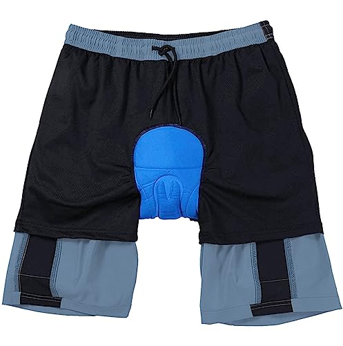 Men's Mountain Bike Shorts 3D Padded Bicycle MTB Shorts Loose-fit Lightweight MTB Cycling Shorts (Blue-L)