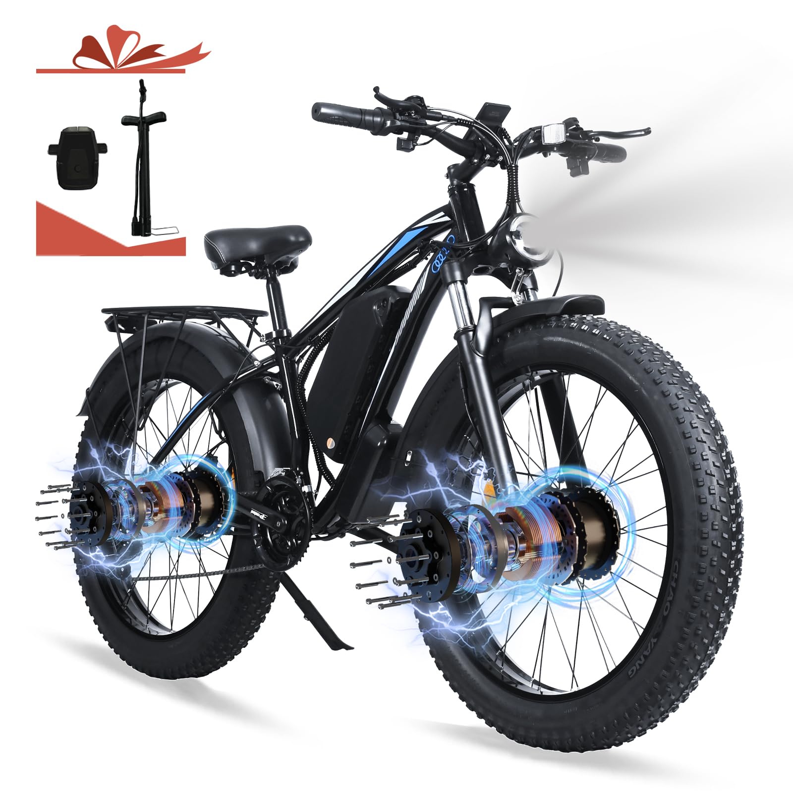 Electric Bike for Adults, LONG SENG 2000W Electric Bikes 26"*4.0''Fat Tire Electric Bicycle Dual Motor 30MPH Electric Mountain Bikes 48V/23Ah Battery Electric Bicycles Hydraulic Disc Brake Ebike Black
